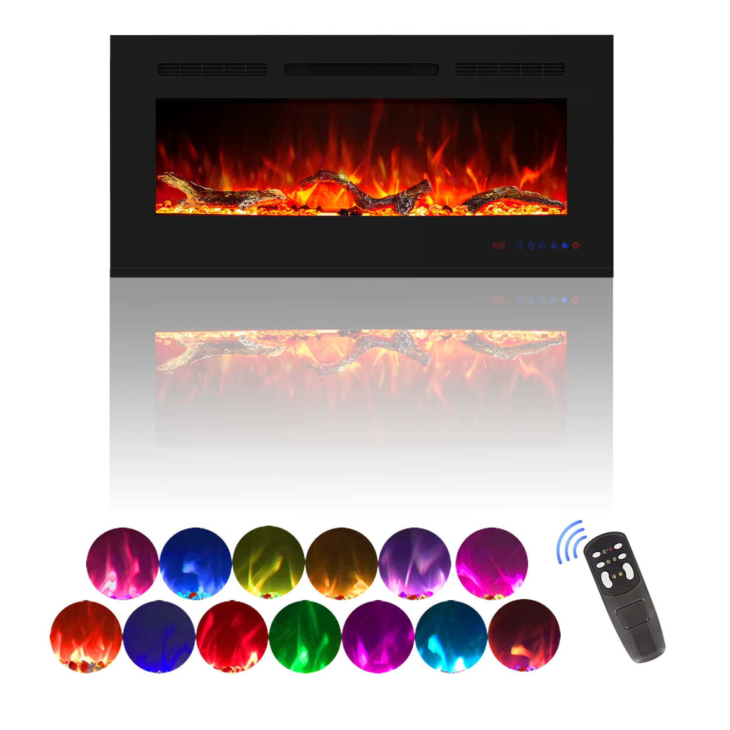 HEATLAND 36" Recessed Wall Mounted Electric Fireplace，Dual Control Remote and Touch Screen, Multiple Colors Adjustable ，750W/1500W Wide Recessed Fireplace Heater, Indoor Heater with Timer