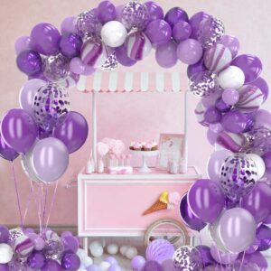 Labeol 148Pcs Purple Balloons 18/12/10/5 Inch Balloon Garland Arch Kit Lavender White Metallic Confetti Latex Balloons Butterfly Decorations for Party Birthday Wedding Baby Shower Decoration