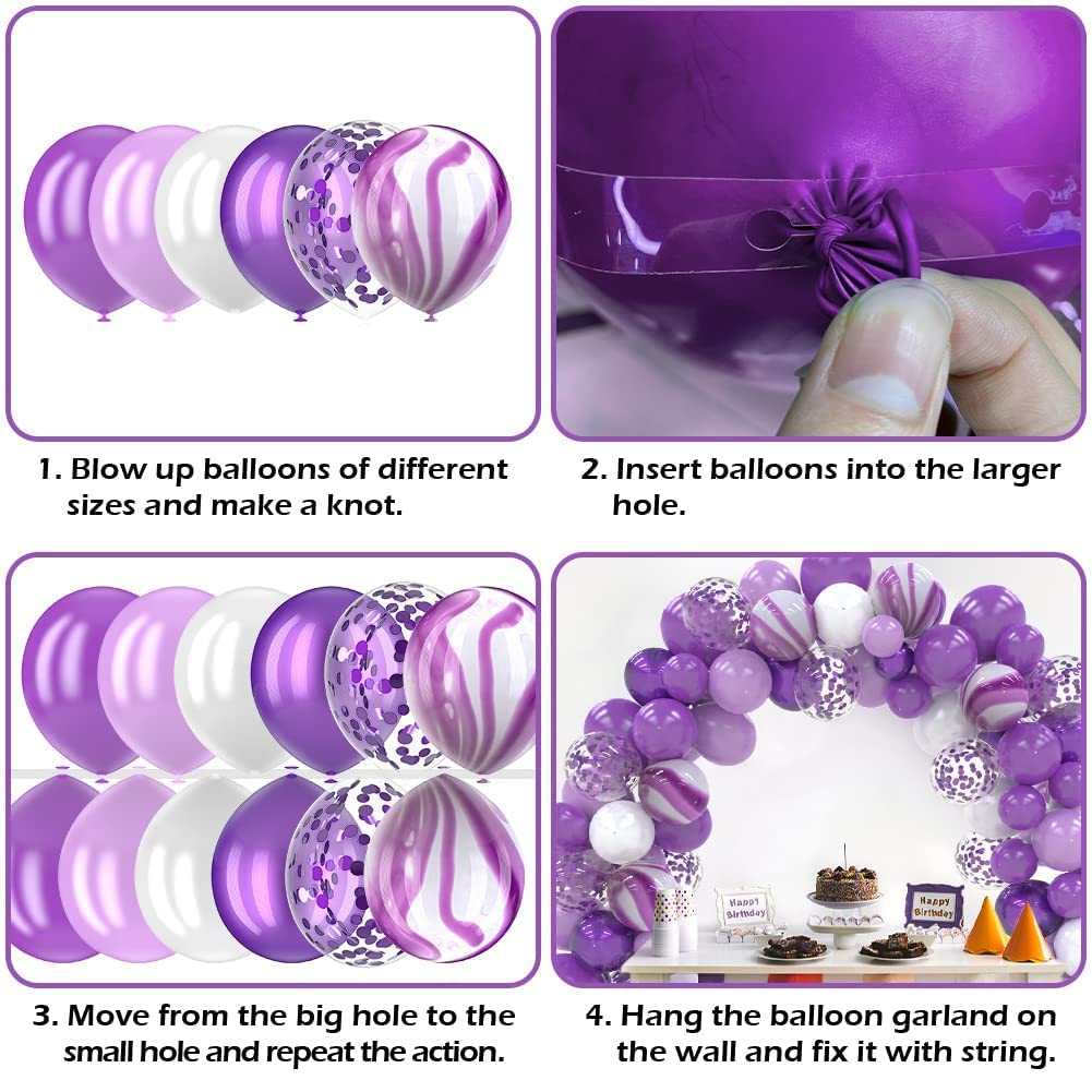 Labeol 148Pcs Purple Balloons 18/12/10/5 Inch Balloon Garland Arch Kit Lavender White Metallic Confetti Latex Balloons Butterfly Decorations for Party Birthday Wedding Baby Shower Decoration