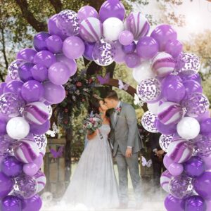 Labeol 148Pcs Purple Balloons 18/12/10/5 Inch Balloon Garland Arch Kit Lavender White Metallic Confetti Latex Balloons Butterfly Decorations for Party Birthday Wedding Baby Shower Decoration