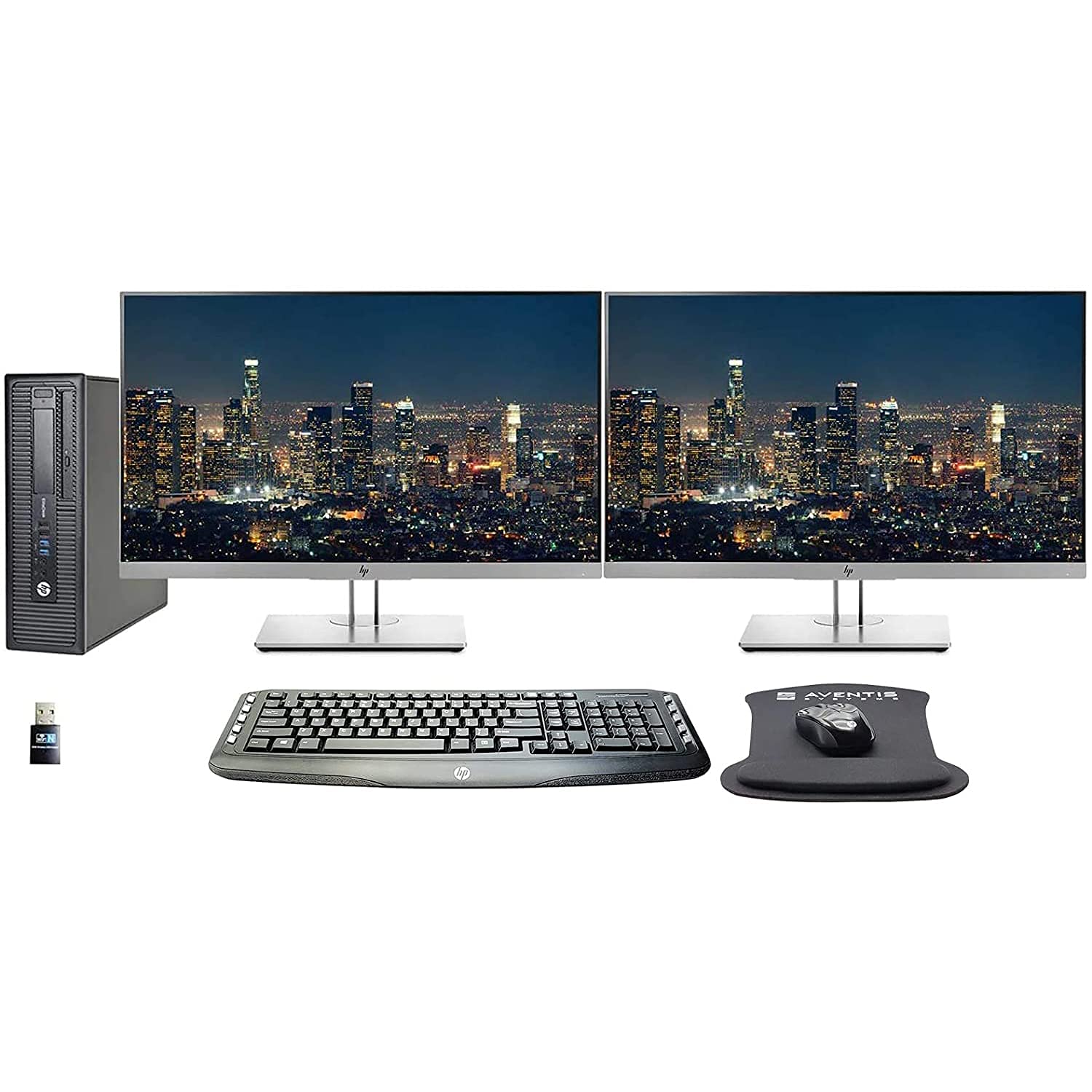 HP EliteDesk 800 G1 SFF Desktop, Intel i7, 16GB, 500GB SSD, Dual (2) E243 24 HP FHD Monitors, WiFi, Windows 10 Pro (Renewed)