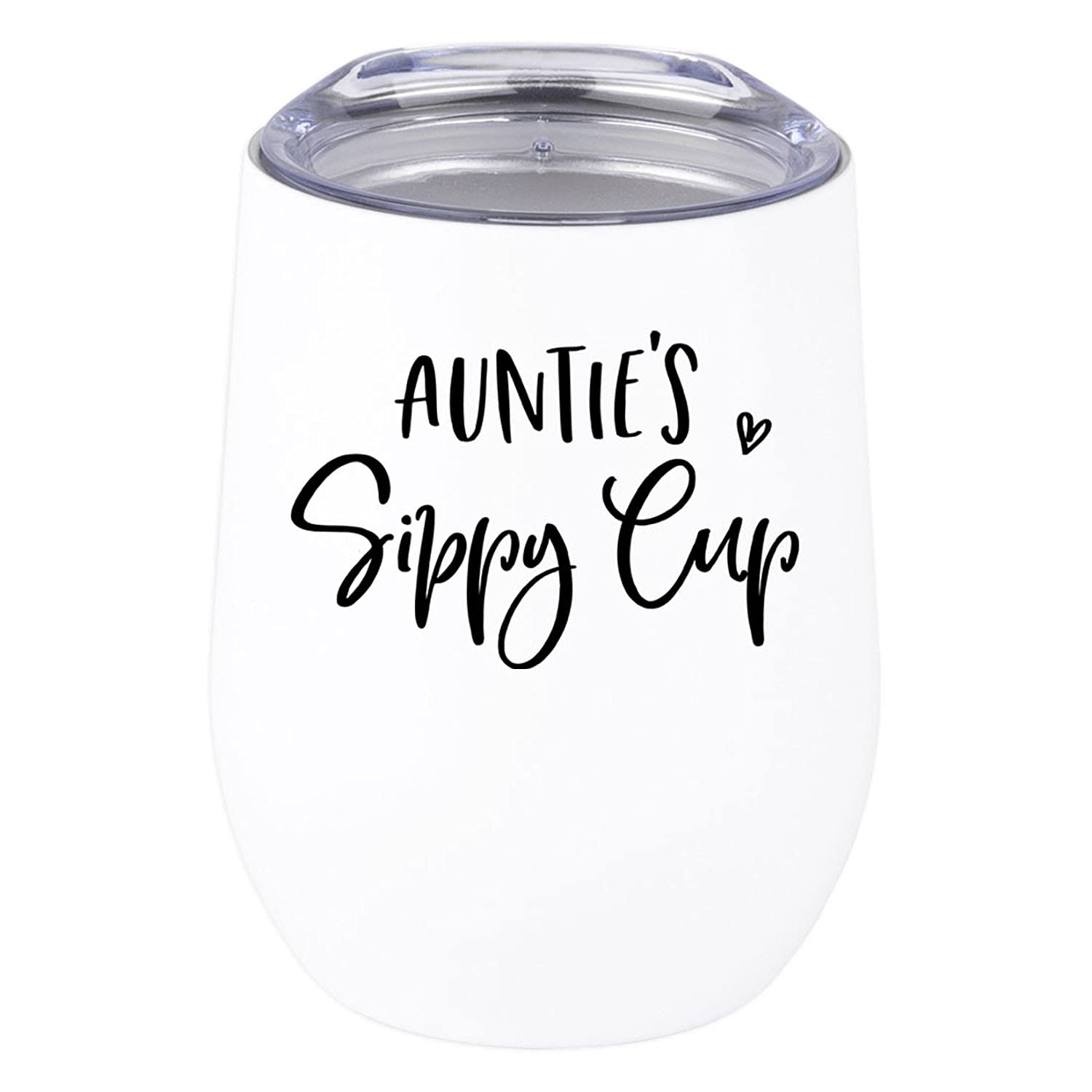 Andaz Press Funny Auntie's Sippy Cup Heart Wine Tumbler with Lid 12 Oz Stemless Stainless Steel Insulated Birthday Christmas Gift for Aunt Sister from Niece Nephew Baby Announcement for Auntie To Be