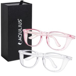 aqulius 2 pack stylish safety glasses goggles anti fog, scratch resistant, safety glasses for women, blue light, glasses for nurses