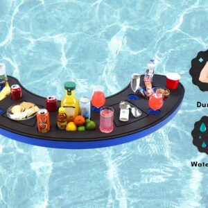 Polar Whale Giant Blue and Black Floating Bar Table Tray Bartender Drink Holder for Pool or Beach Party Float Lounge Refreshment Durable UV Resistant Foam 15 Compartment with Cup Holders 5 Feet Long