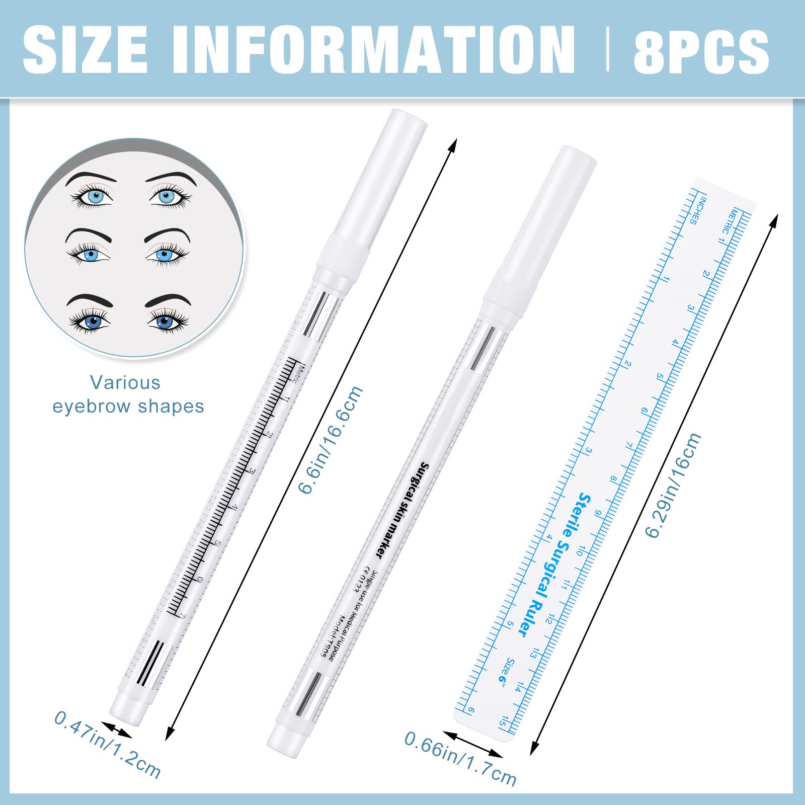 8 Pieces Microblading Marker Pen with Paper Ruler Skin Marker Eyebrow Permanent Makeup Position Mark Tools Markers Pen for Eyebrow Lips Skin