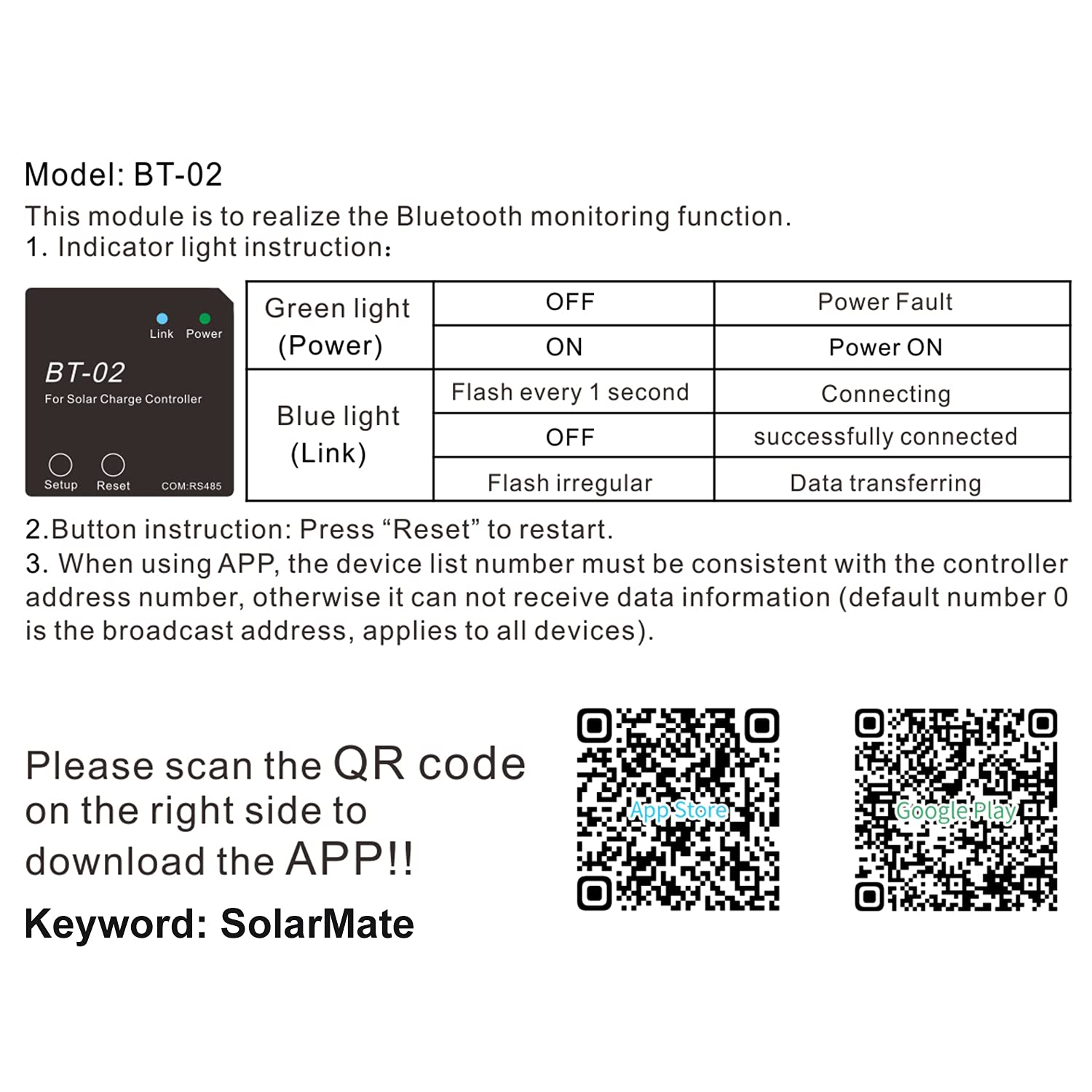 GCSOAR Bluetooth Adapter BT-02 Accessory for MPPT Solar Charge Controller via APP Monitoring & Setting Parameters (BT-02)