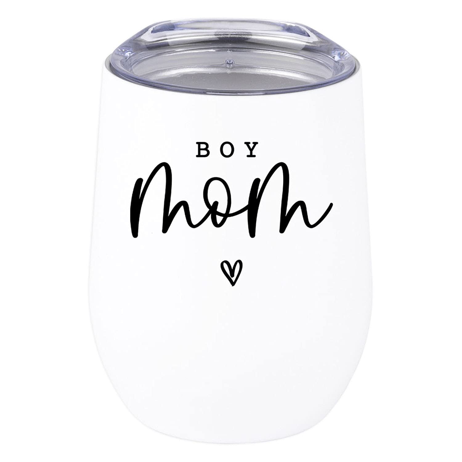 Andaz Press Funny Mother's Day Wine Tumbler with Lid, Boy Mom, 12 Oz Stemless Stainless Steel Insulated Birthday Christmas Gift for New Mom Mama Tumbler Mom Tumbler Mom to Be