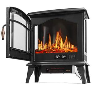 barton 1500w electric fireplace stove heater infrared quartz 3d-flame log stove firebox, black