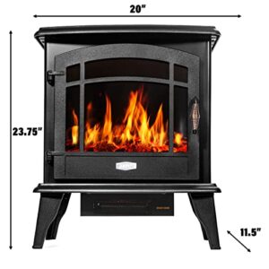 Barton 1500W Electric Fireplace Stove Heater Infrared Quartz 3D-Flame Log Stove Firebox, Black