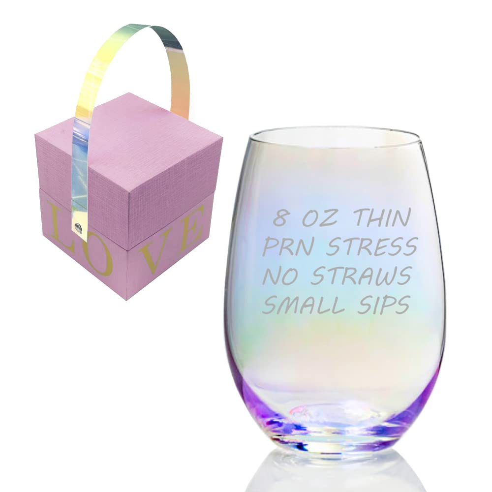 Valentines Day Gifts for SLP, Speech Language Pathologist Rainbow Engraved Stemless Wine Glass, SLP Gifts Women