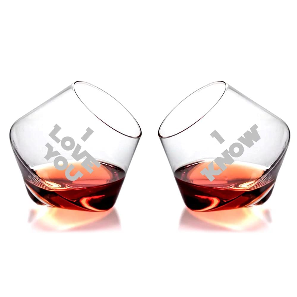 Valentines Day Gifts for Her and Him, I Love You I Know Hand Etched Stemless Wine Whisky Drinking Glasses Wedding Gifts Set