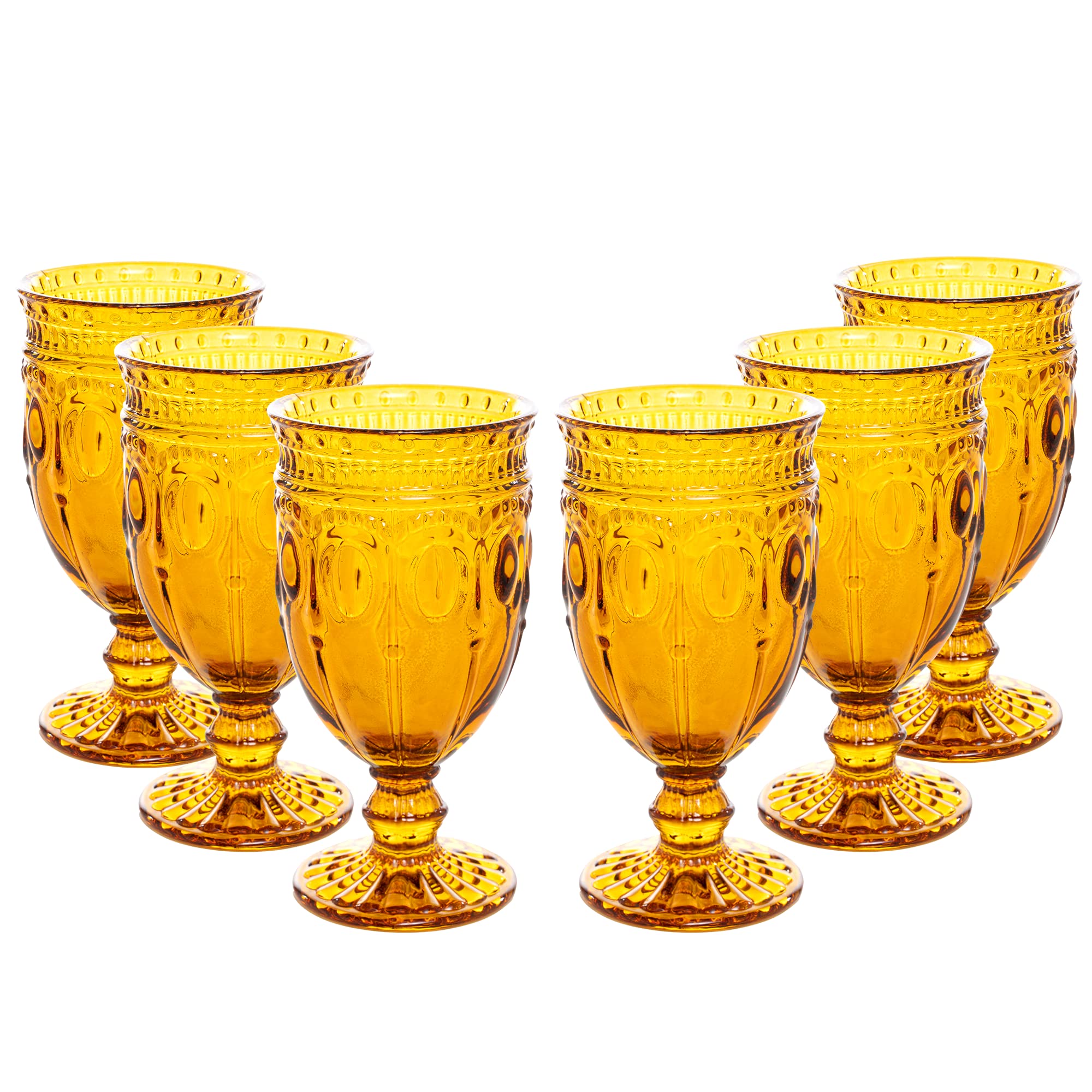 Simple Elements Vintage Amber Wine Glass Goblet Set 3.5"W x 6.5"H 10 oz Set of 6