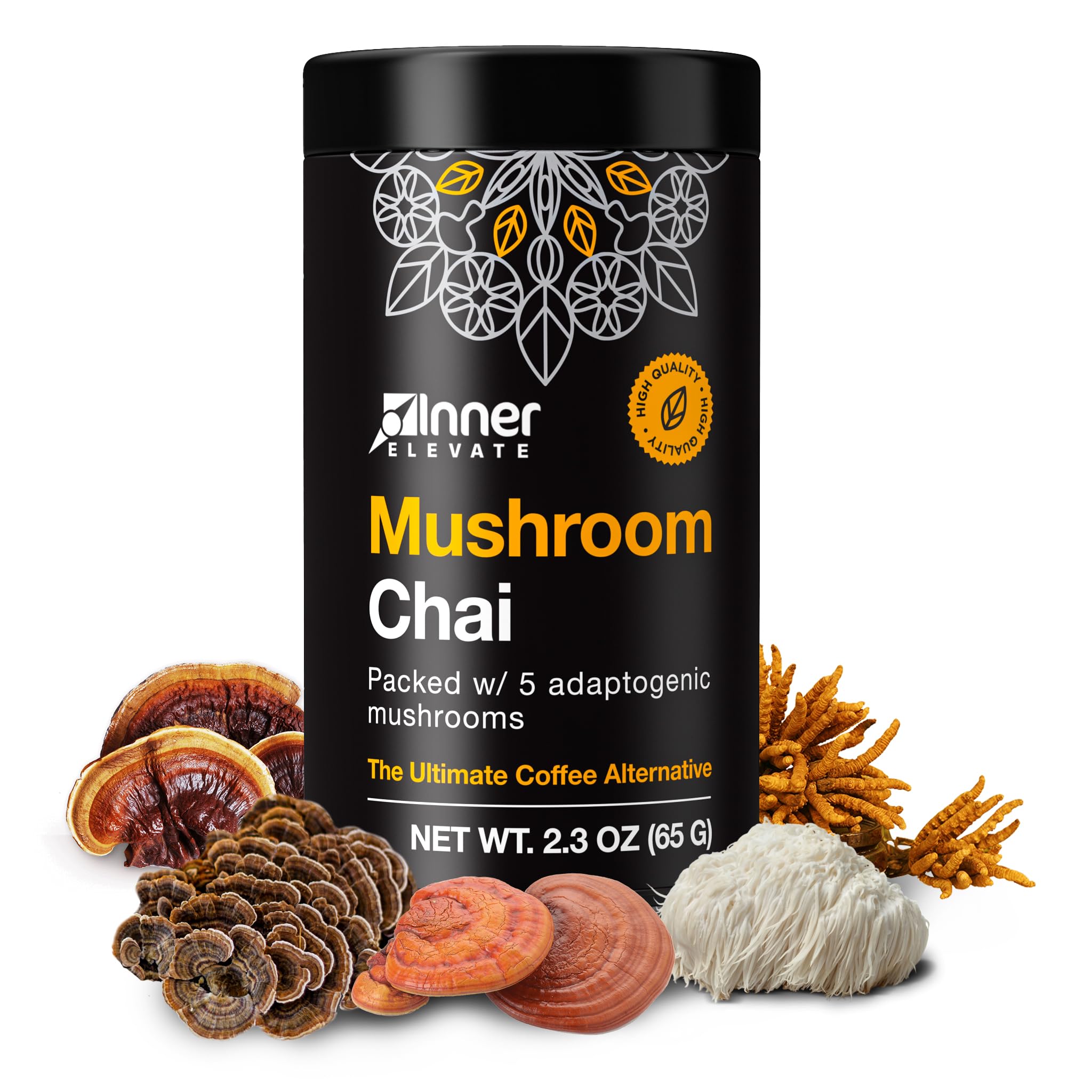 Inner Elevate Mushroom Chai - Ultimate Coffee Alternative - Adaptogenic Mushroom Tea Drink with Lion's Mane, Cordyceps, Chaga, Reishi, Turkey Tail (30 Servings)