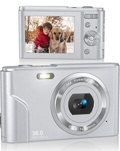 lecran digital camera fhd 1080p 36.0 mp vlogging camera with 16x digital zoom, lcd screen, compact portable mini cameras for students, teens, kids (silver grey)