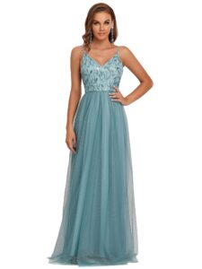 ever-pretty women's spaghetti straps sleeveless maxi dress demin blue us6