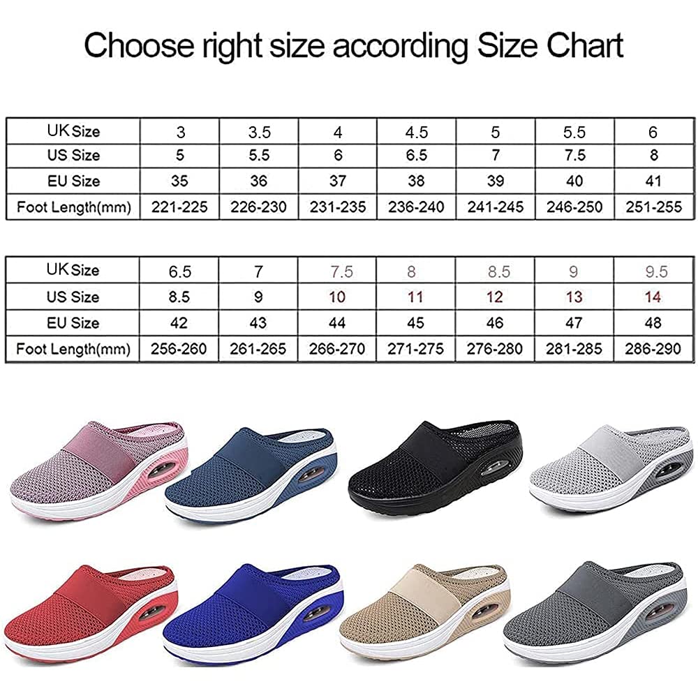 hwojjha Women's Air Cushion Slip-On Walking Shoes-Orthopedic Diabetic Walking Shoes, Breathable with Arch Support Knit Casual Shoes, Casual Air Cushion Platform Mesh Mules Sneaker Sandals (Grey, 8)