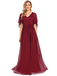 ever-pretty women's chiffon maxi a-line dance party dresses burgundy us14