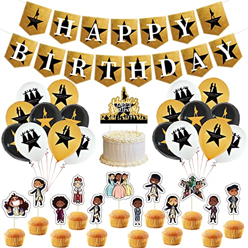 American Musical Party Decorations 32PCS Birthday Party Supplies Cake Toppers Cupcake Balloon Decor for Dessert Picks Boys Girls kids