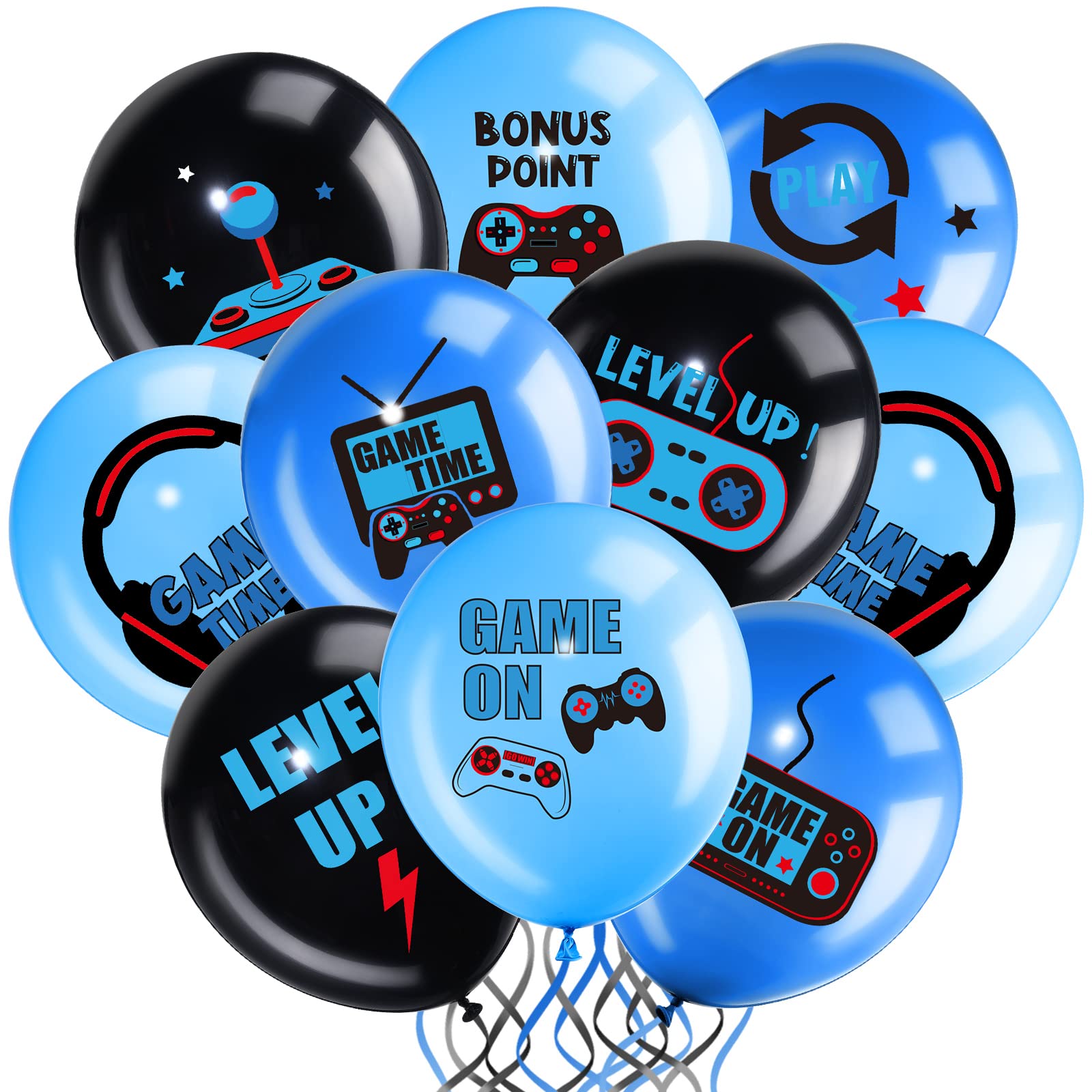 Video Game Party Balloons Set Game Birthday Party Balloons Game Theme Balloons Decorations Gaming Black Latex Balloons for Teens Player Birthday Party Supplies, 36 Pieces (Blue)