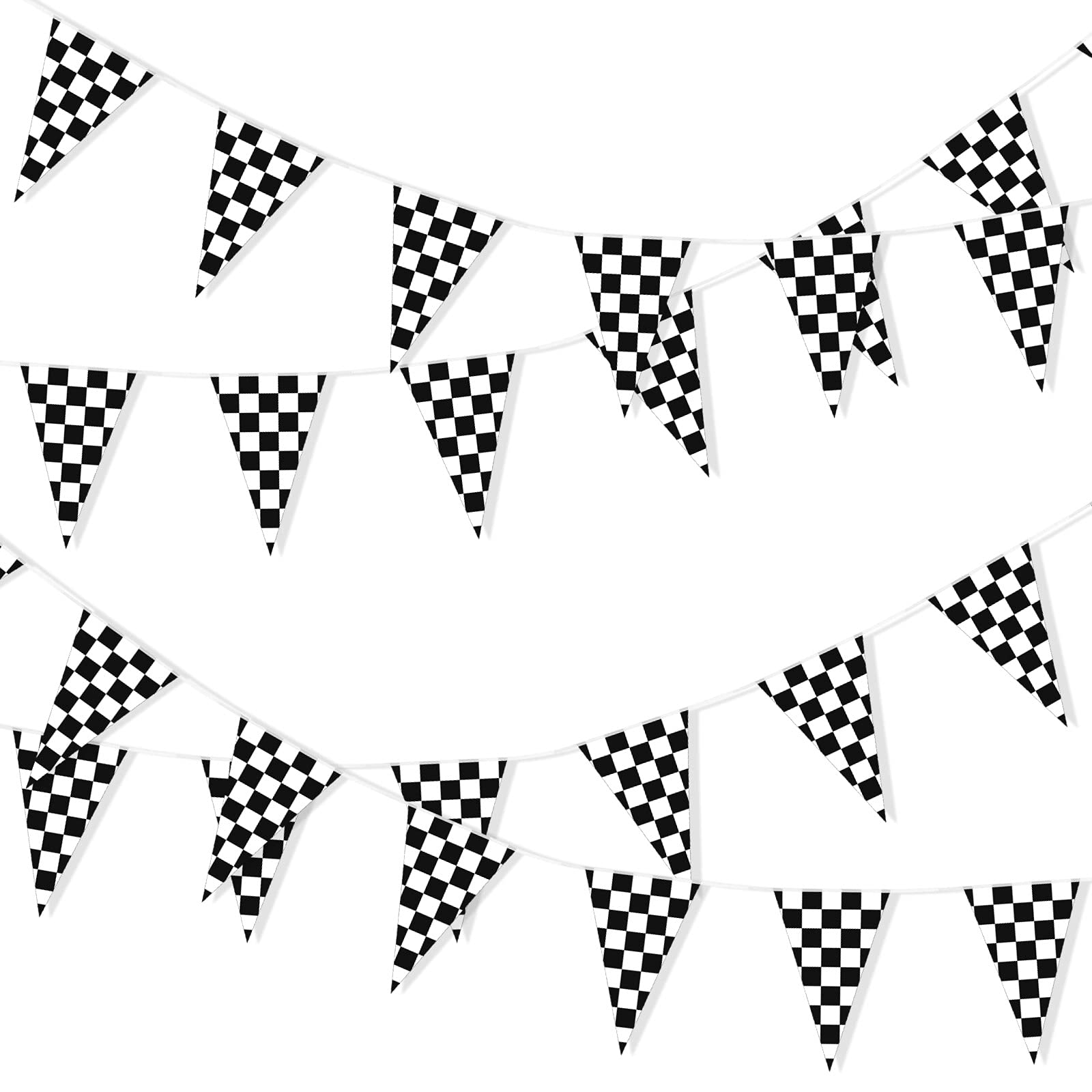 Tatuo Checkered Flag 114.8 ft Checkered Flag Banner Cars Party Decorations Checkered Flag Party Supplies Checkered Flag Pennant Banner 48 Pieces Party Birthday Decor