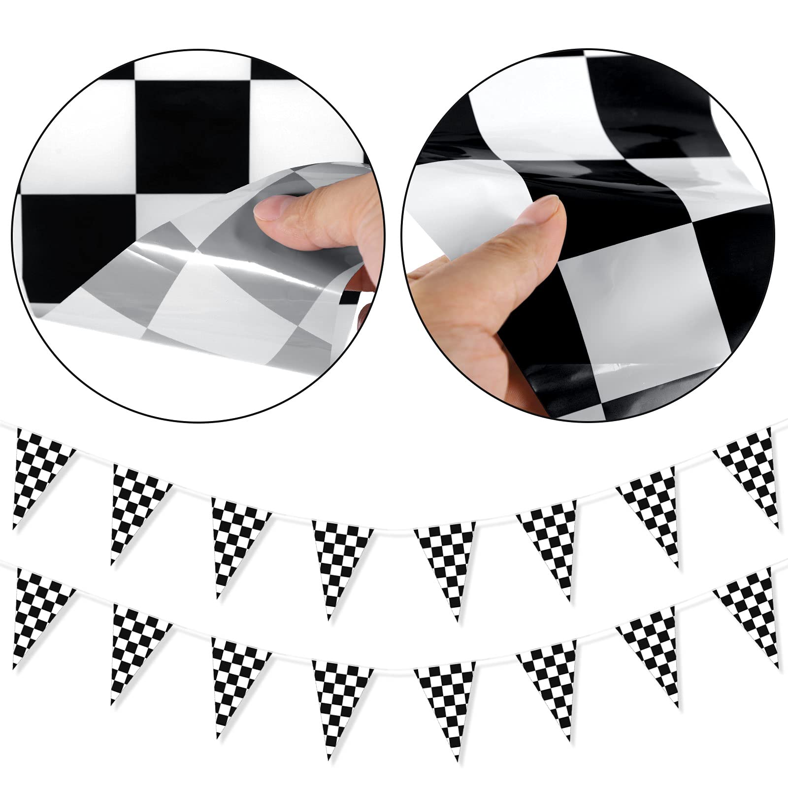 Tatuo Checkered Flag 114.8 ft Checkered Flag Banner Cars Party Decorations Checkered Flag Party Supplies Checkered Flag Pennant Banner 48 Pieces Party Birthday Decor