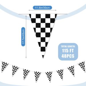 Tatuo Checkered Flag 114.8 ft Checkered Flag Banner Cars Party Decorations Checkered Flag Party Supplies Checkered Flag Pennant Banner 48 Pieces Party Birthday Decor