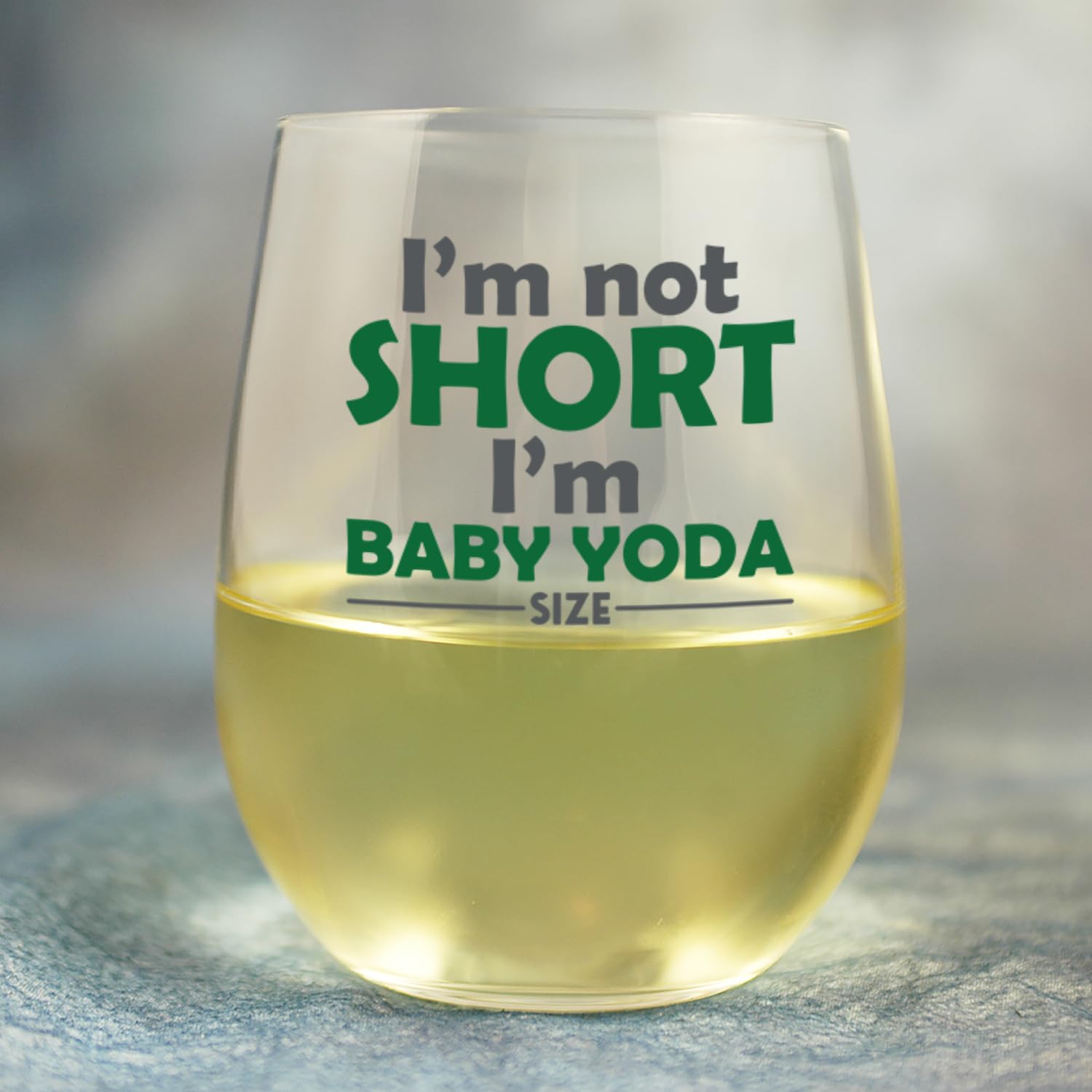 Toasted Tales - I'm Not Short I'm Baby Yoda Wine Glass | Baby Yoda Gifts for Men & Women | Cute & Funny Wine Tasting Drinking Gifts | Retirement Gifts Wine Glass | Drinkware Gift for Him & Her (15 oz)