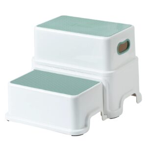 victostar 2 step stool for kids, anti-slip sturdy toddler two step stool for toilet potty training, bathroom,kitchen (green-white)