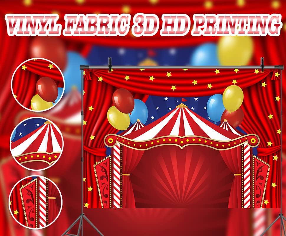 Cenven Red Circus Carnival Backdrop Curtain Stars Birthday Party Photography Background Newborn Baby Shower Birthday Cake Table Decorations 7x5FT, 7x5FT(width 210cm x Height 150cm)