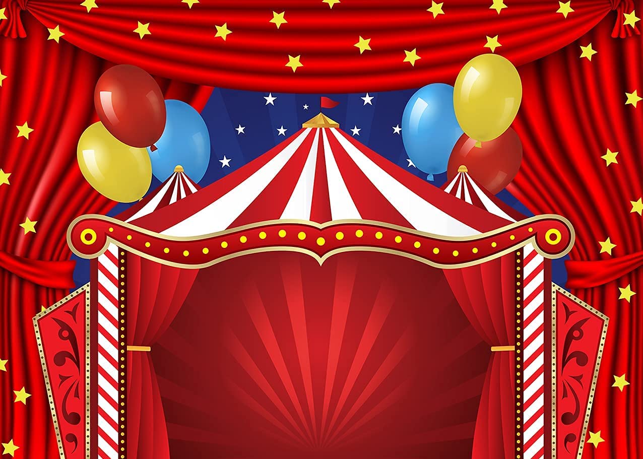 Cenven Red Circus Carnival Backdrop Curtain Stars Birthday Party Photography Background Newborn Baby Shower Birthday Cake Table Decorations 7x5FT, 7x5FT(width 210cm x Height 150cm)