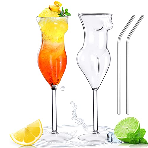 SuproBarware Cocktail Glasses 6.8oz 200ml Set of 2 Lead-Free Martini Glasses Whiskey Glasses Creative Beauty Shape Glasses for Cocktail CGMN-2 (Set of 2)