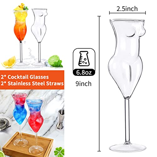 SuproBarware Cocktail Glasses 6.8oz 200ml Set of 2 Lead-Free Martini Glasses Whiskey Glasses Creative Beauty Shape Glasses for Cocktail CGMN-2 (Set of 2)