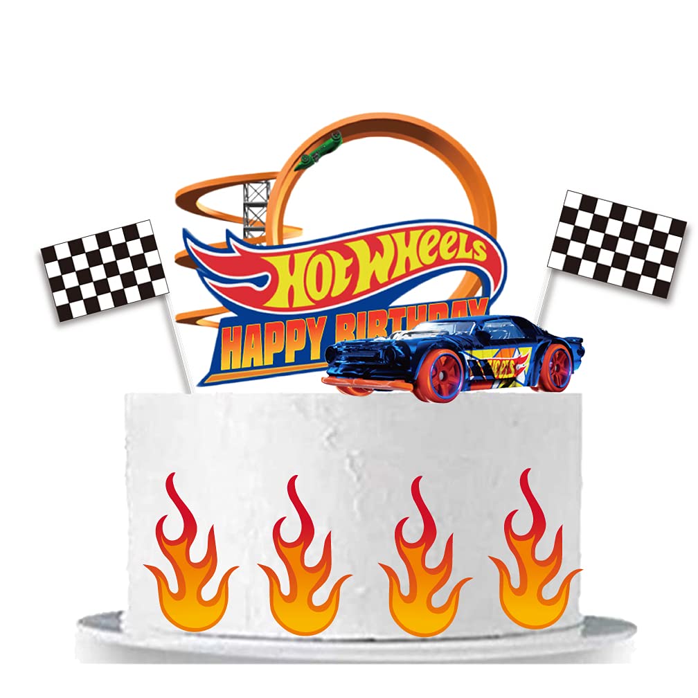 Fire Car Cake Topper Race Car Happy Birthday Cake Decoration