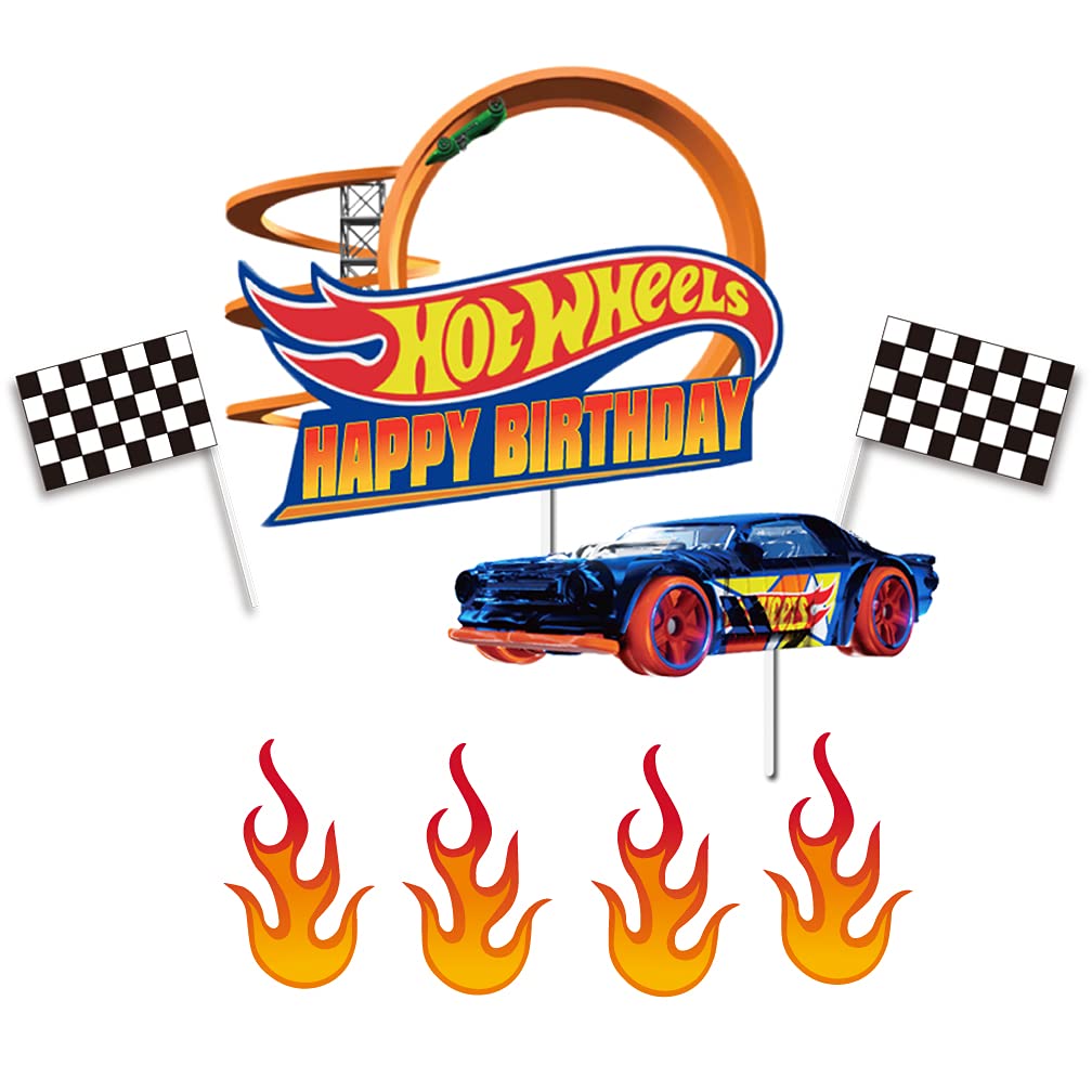 Fire Car Cake Topper Race Car Happy Birthday Cake Decoration