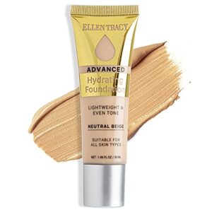 ellen tracy advanced hydrating foundation- lightweight makeup suitable for all skin types, long lasting, flawless finish foundation, 1.06 fl oz (natural beige)