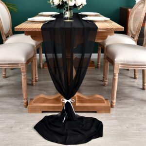 DOLOPL 10ft Black Chiffon Table Runner Wedding Table Runner,29x120 inches Gauze Table Runner,Rustic Sheer Table Decor for Romantic Bridal Shower, Baby Shower, Birthday Party Cake Table