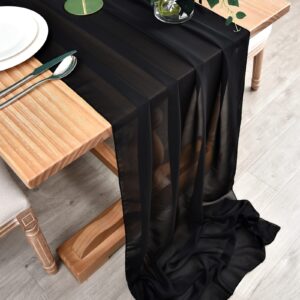 DOLOPL 10ft Black Chiffon Table Runner Wedding Table Runner,29x120 inches Gauze Table Runner,Rustic Sheer Table Decor for Romantic Bridal Shower, Baby Shower, Birthday Party Cake Table