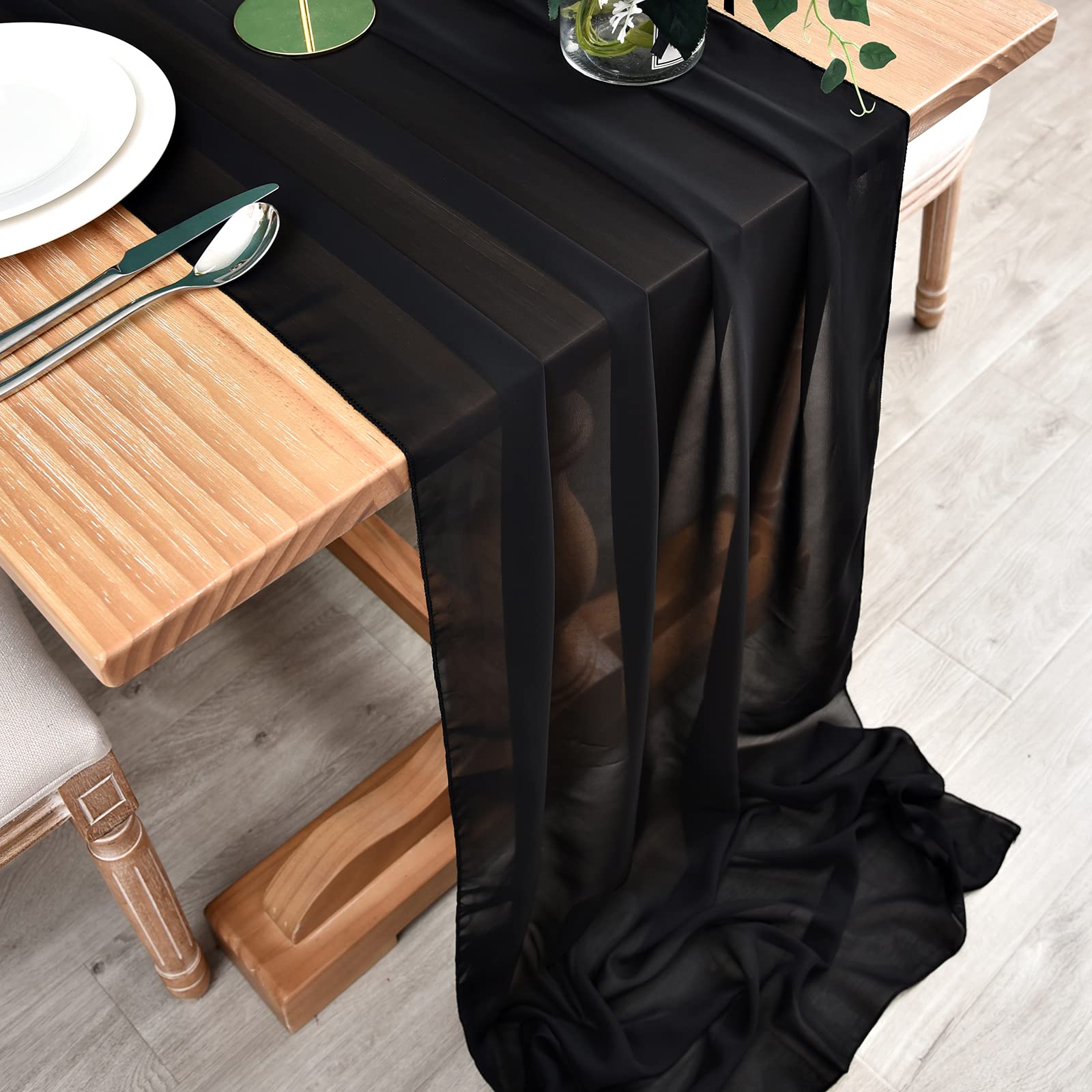 DOLOPL 10ft Black Chiffon Table Runner Wedding Table Runner,29x120 inches Gauze Table Runner,Rustic Sheer Table Decor for Romantic Bridal Shower, Baby Shower, Birthday Party Cake Table