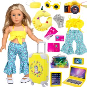 ebuddy Doll Clothes and Accessories 18 Inch Doll Travel Set with Unicorn Printed Luggage Suitcase Fit for 18 inch Girl Doll,Most 18 Inch Dolls(No Doll)