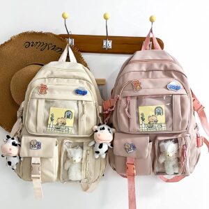 New Aesthetic Backpack Kawaii Backpack with Badge Pins Keychain Pendant Light Weight Travel Backpack