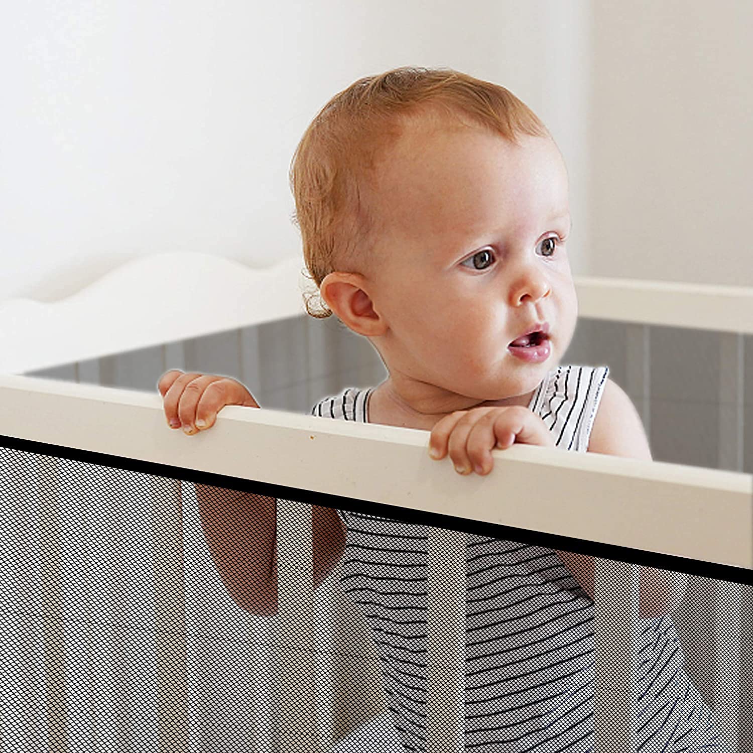 JIFTOK Ewaves Stairway Net - Baby Safety Rail - 180 inch x 32 inch - Banister Stair Net for Child, Small pet,Toy- Indoor & Outdoor(Black)