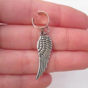 Yheakne Boho Angel Wing Cuff Earrings Silver Ring Cartilage Earrings with Dangle Wing Ear Cuffs Earrings Clip Wrap Earrings Helix Earrings Jewelry for Women and Girls