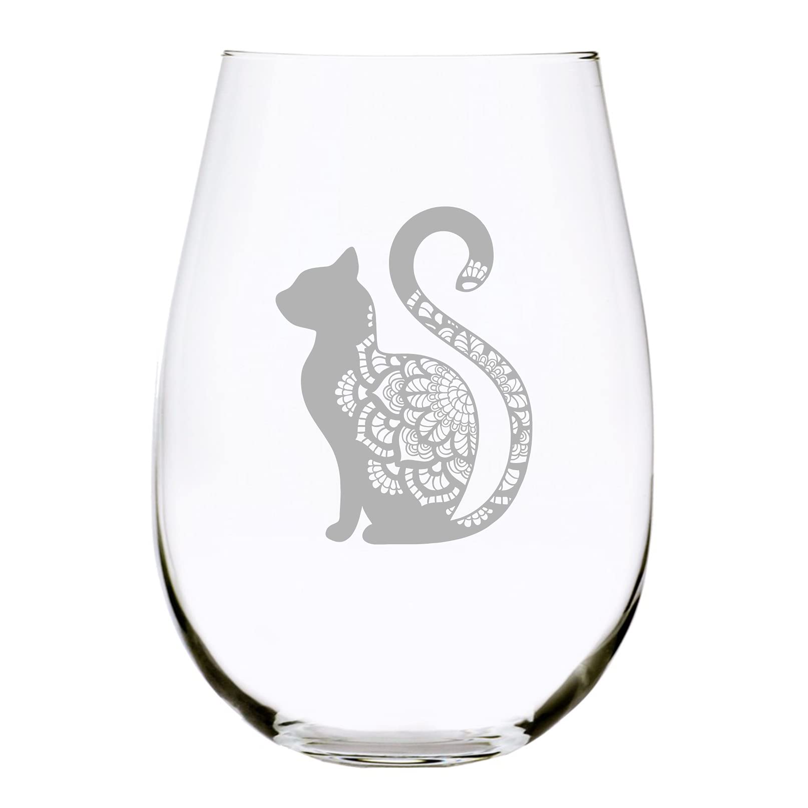 Cat sitting stemless wine glass, 17 oz.