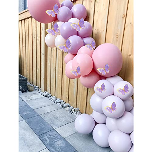 Monlot Baby Shower Decorations for Girl 135 Pcs Pink Purple Balloon Garland Kit Metallic Lavender Balloon Arch Double Stuffed Balloons Butterfly Stickers for Wedding Birthday Party Decorations