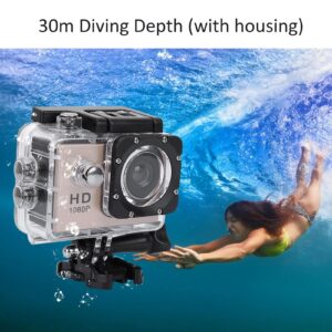 Entatial 1080P Camera, Camera Accessory LCD Screen Camera, Waterproof Camera for Indoor Outdoor(Gold)