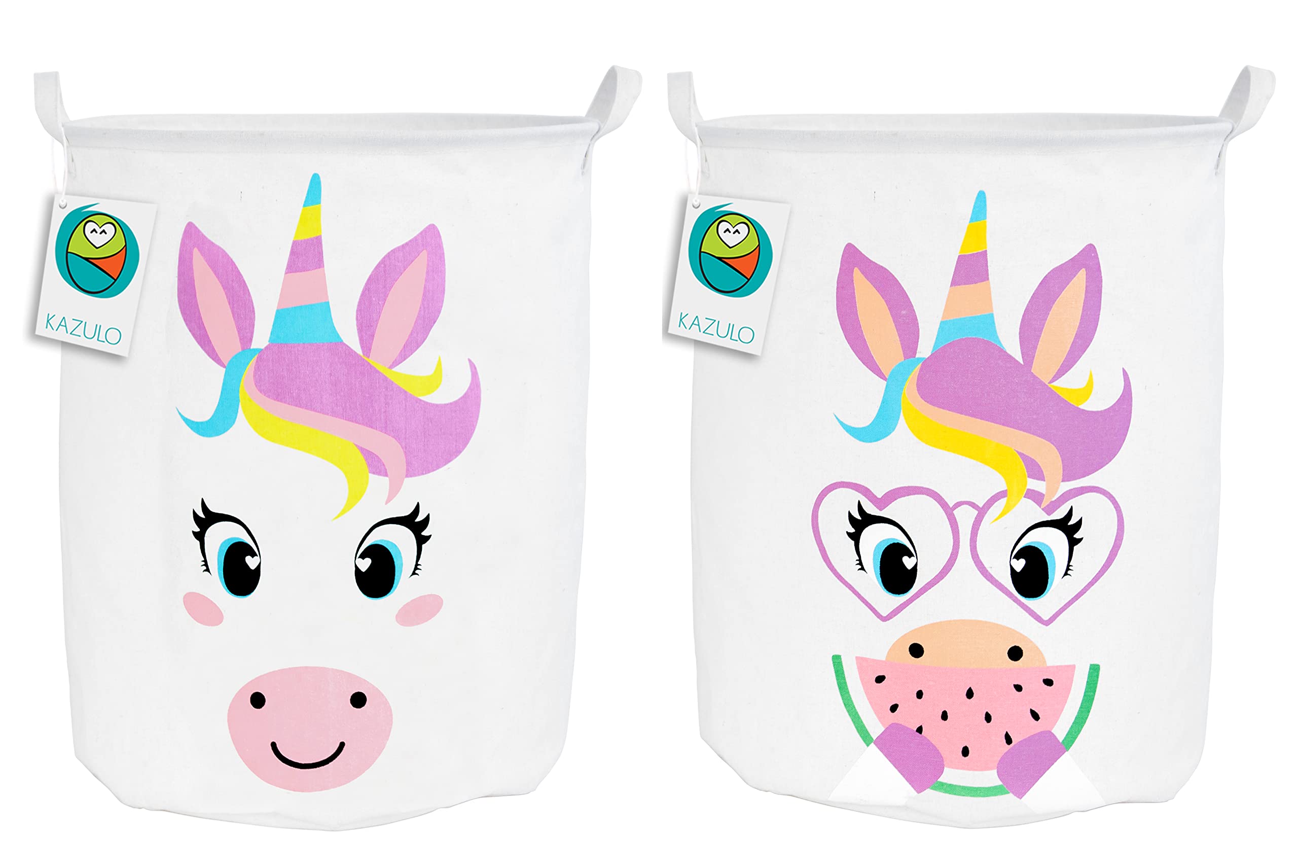 KAZULO Unicorn Hamper Set, Large Round Unicorn Laundry Baskets, kids Hampers laundry Girls, Girls Storage Box Unicorn, Child Laundry Set, Kids Basket (Watermelon Unicorn Bundle)