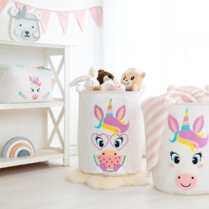 KAZULO Unicorn Hamper Set, Large Round Unicorn Laundry Baskets, kids Hampers laundry Girls, Girls Storage Box Unicorn, Child Laundry Set, Kids Basket (Watermelon Unicorn Bundle)