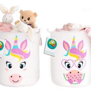 KAZULO Unicorn Hamper Set, Large Round Unicorn Laundry Baskets, kids Hampers laundry Girls, Girls Storage Box Unicorn, Child Laundry Set, Kids Basket (Watermelon Unicorn Bundle)