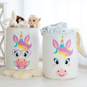 KAZULO Unicorn Hamper Set, Large Round Unicorn Laundry Baskets, kids Hampers laundry Girls, Girls Storage Box Unicorn, Child Laundry Set, Kids Basket (Watermelon Unicorn Bundle)