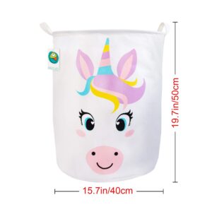 KAZULO Unicorn Hamper Set, Large Round Unicorn Laundry Baskets, kids Hampers laundry Girls, Girls Storage Box Unicorn, Child Laundry Set, Kids Basket (Watermelon Unicorn Bundle)